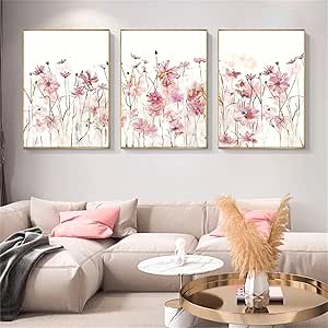 Amazon.de: Sarah Duke 3er Poster Set Wohnzimmer, Rosa Blumen Wandbilder Kunstposter, Ohne Rahmen ...