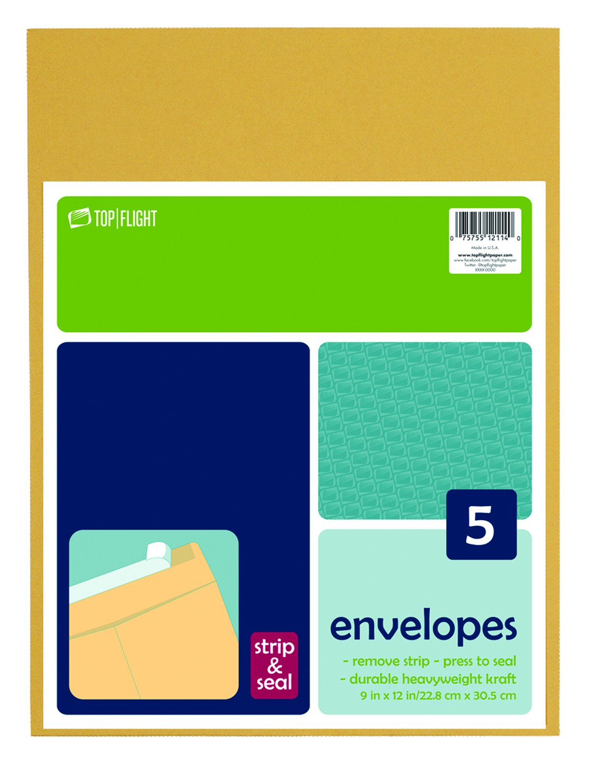 Amazon.com : Top Flight Strip and Seal Open-End Envelopes, 9 x 12 ...