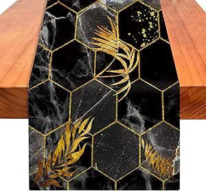 Amazon.com: YOVOYOA Marble Table Runner 72 Inches Long, Black Gold Marble Texture Table Runner ...