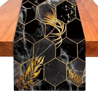 Amazon.com: YOVOYOA Marble Table Runner 72 Inches Long, Black Gold ...