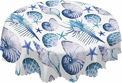 Amazon.com: Summer Beach Theme Tablecloth Round 60 Inch Coastal Holiday ...