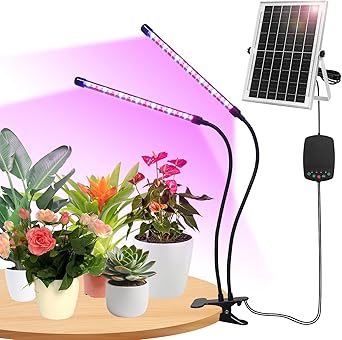 Amazon.com : Solar Grow Lights with Batteries, 2 Heads Clip Plant ...
