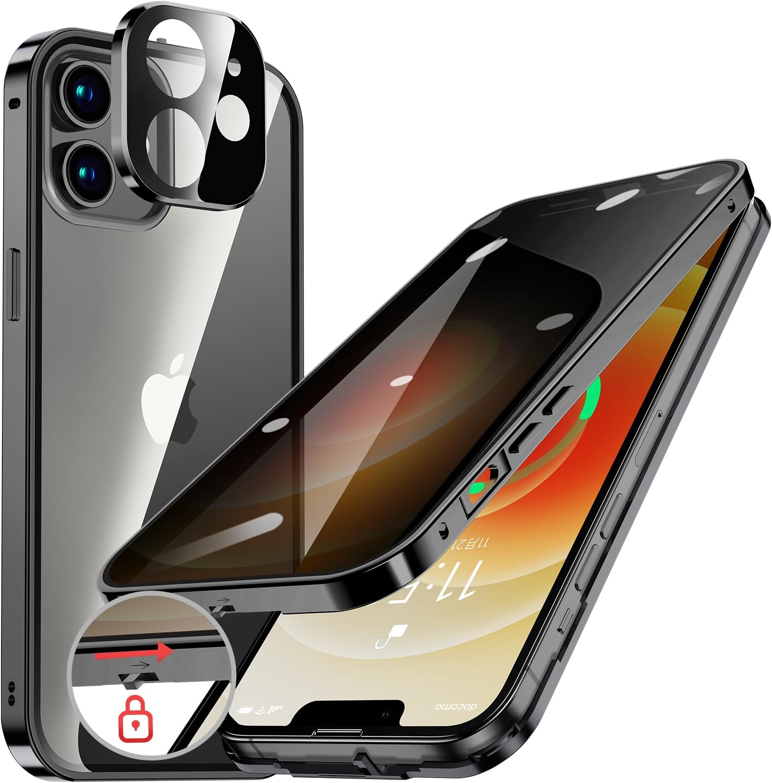 Amazon.co.jp: NIANGUO【ロック機能付き・自動ポップアップボタン】 iPhone12 用 ケース クリア 【両面強化ガラス】 9H硬度 【一体型レンズ保護】 アイフォン12 ...