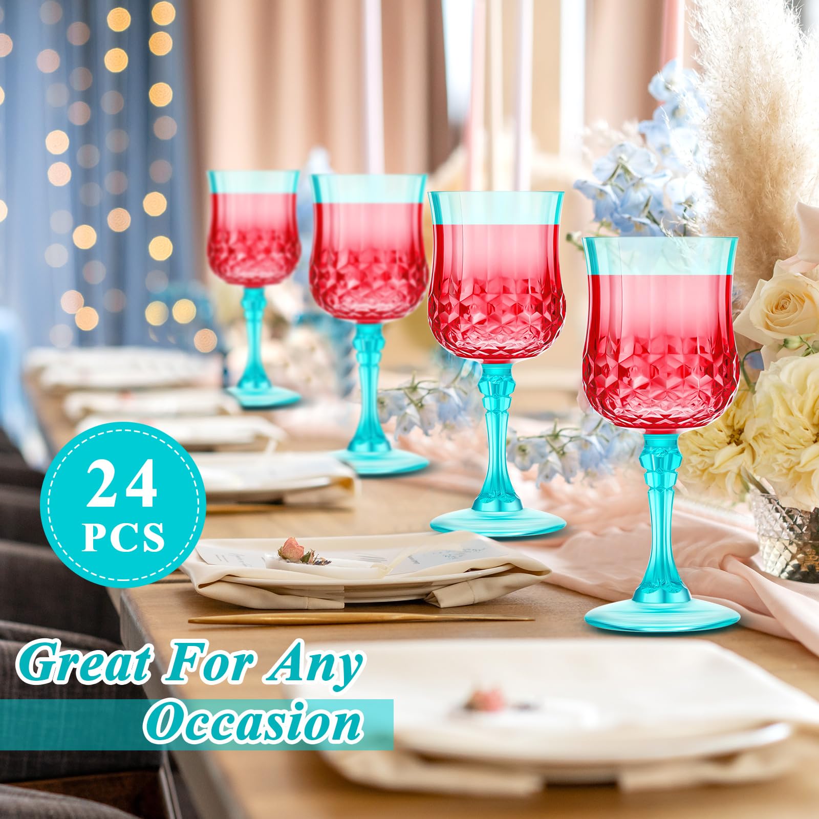 24 Pcs Patterned Plastic Wine Glasses Colorful Goblet Champagne Flutes ...