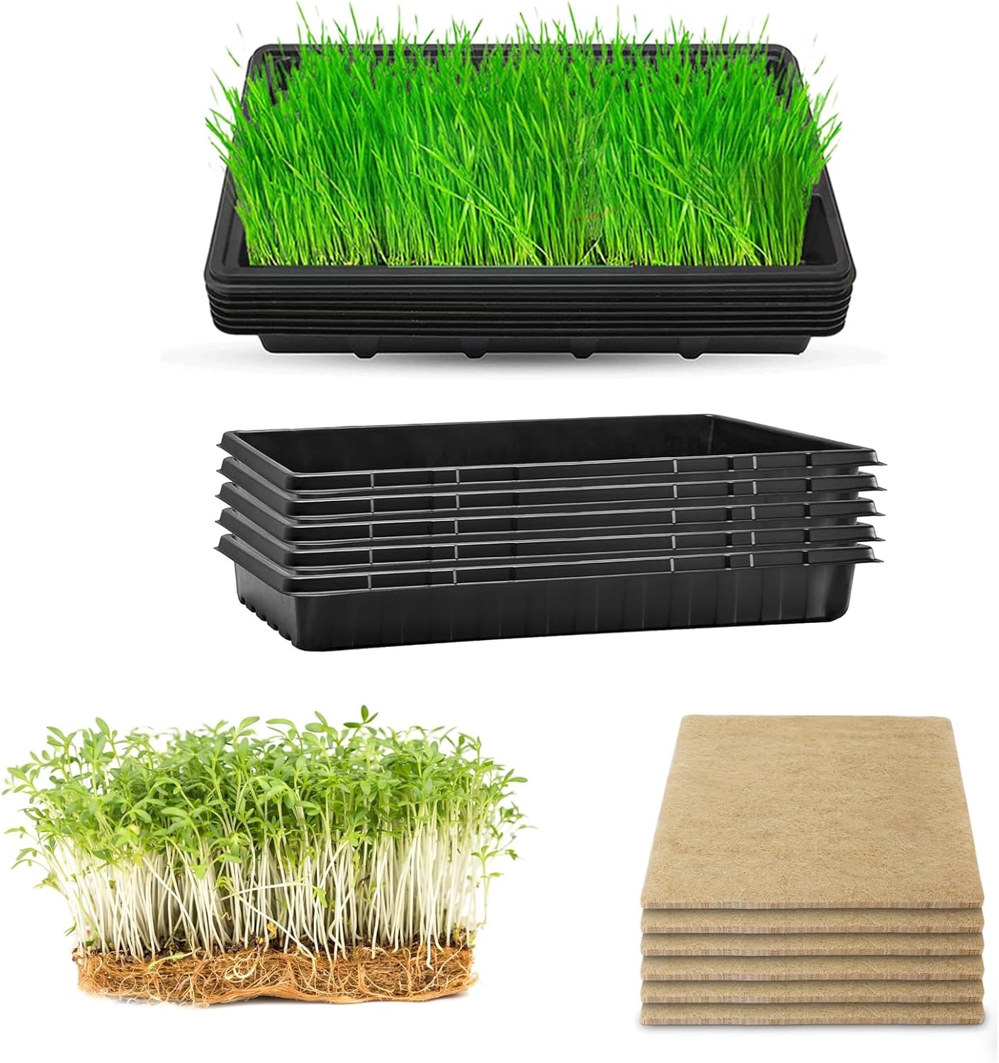 Amazon.com : Microgreens Growing Mat with Tray, 10 Pcs Hemp Mats with 5 ...
