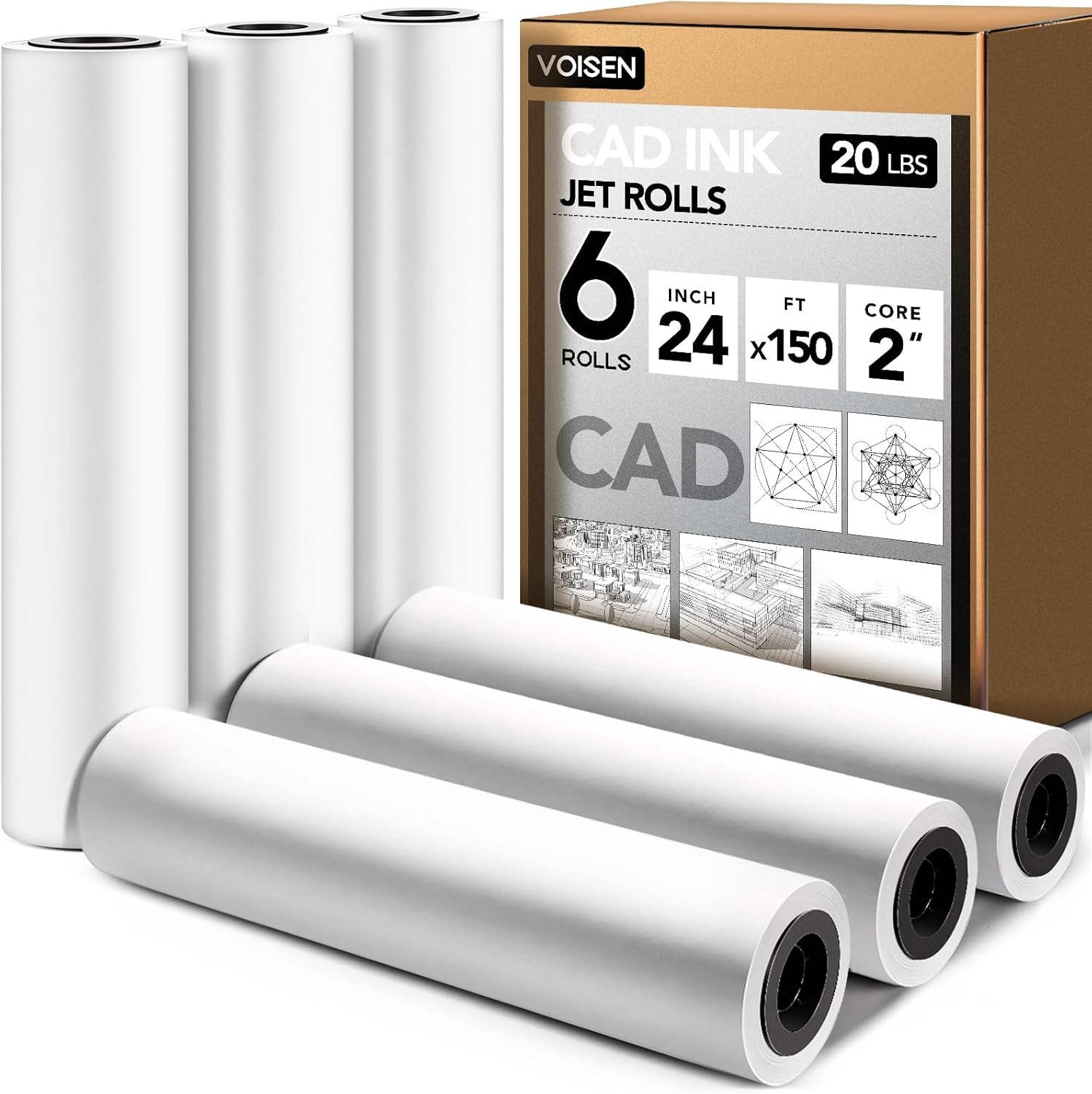 Amazon.com : VOISEN Wide Format Paper,8 Rolls Plotter Paper 24 In x 150 ...
