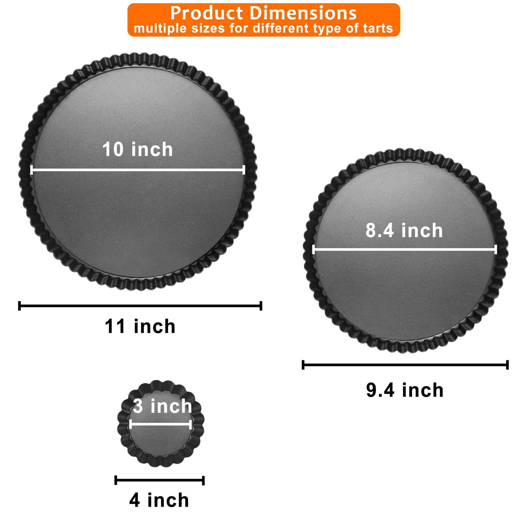 4 Pcs Tart Pans with Removable Bottoms, 11 Inch 9 Inch Pie Pans for ...