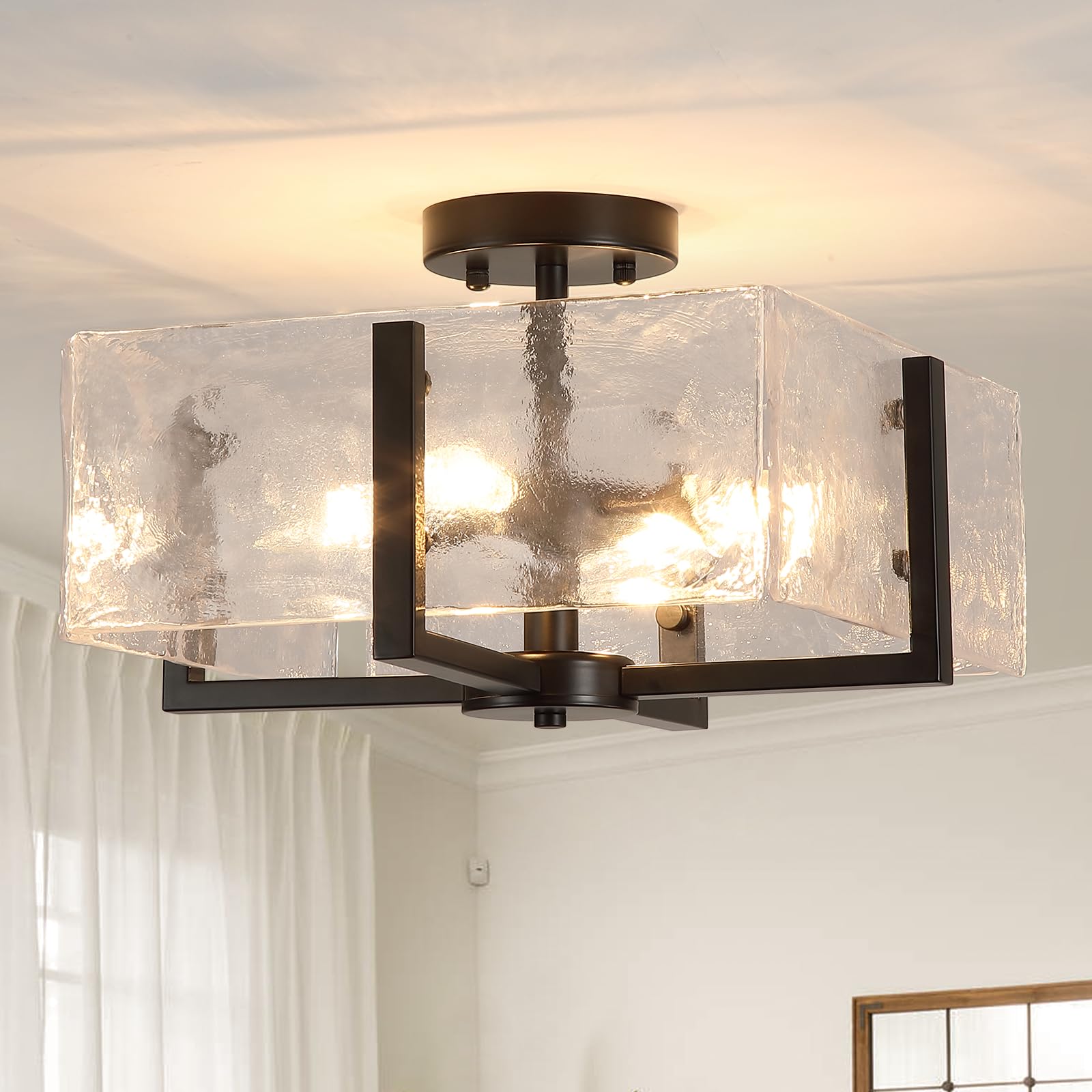 Webfkh Black Semi Flush Mount Ceiling Light 4-Light Glass Light ...