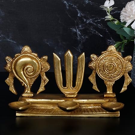 Artvarko Brass Traditional Large Diya Shankh Chakra Namah Tirupati ...