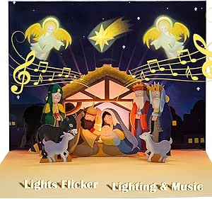 DTESL Religious Pop Up Christmas Card with Light and Music, Open ...