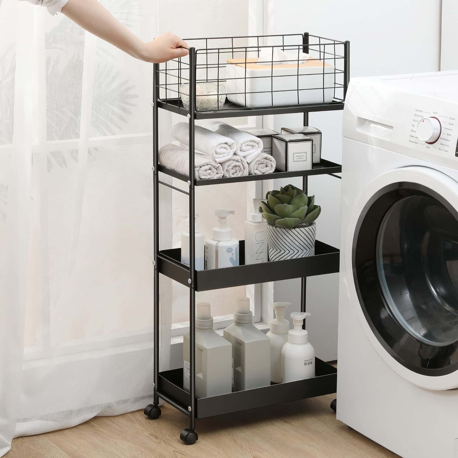 KINGRACK Slim Storage Cart,4-Tier Metal Utility Rolling Cart with ...