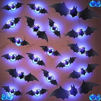 Zhengmy 100 Pack Halloween LED Bats Decoration Bulk PVC Bat Night Light ...