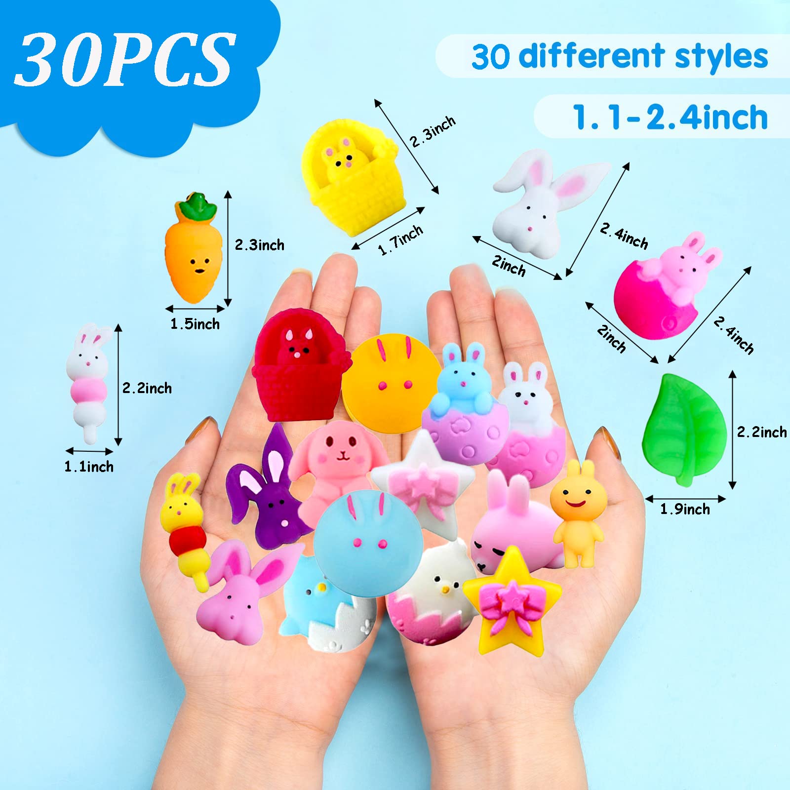 30PCS Easter Mochi Squishy Toys,Mini Kawaii Rabbit Egg Mochies ...