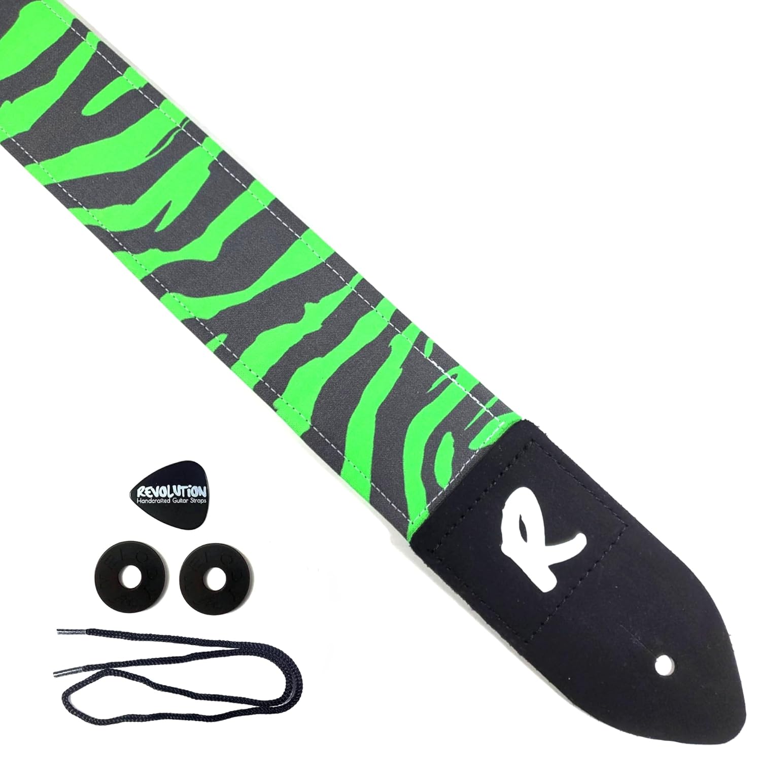 Amazon.com: Green Zebra Guitar Strap -Zebra Print, Genuine Leather Ends ...