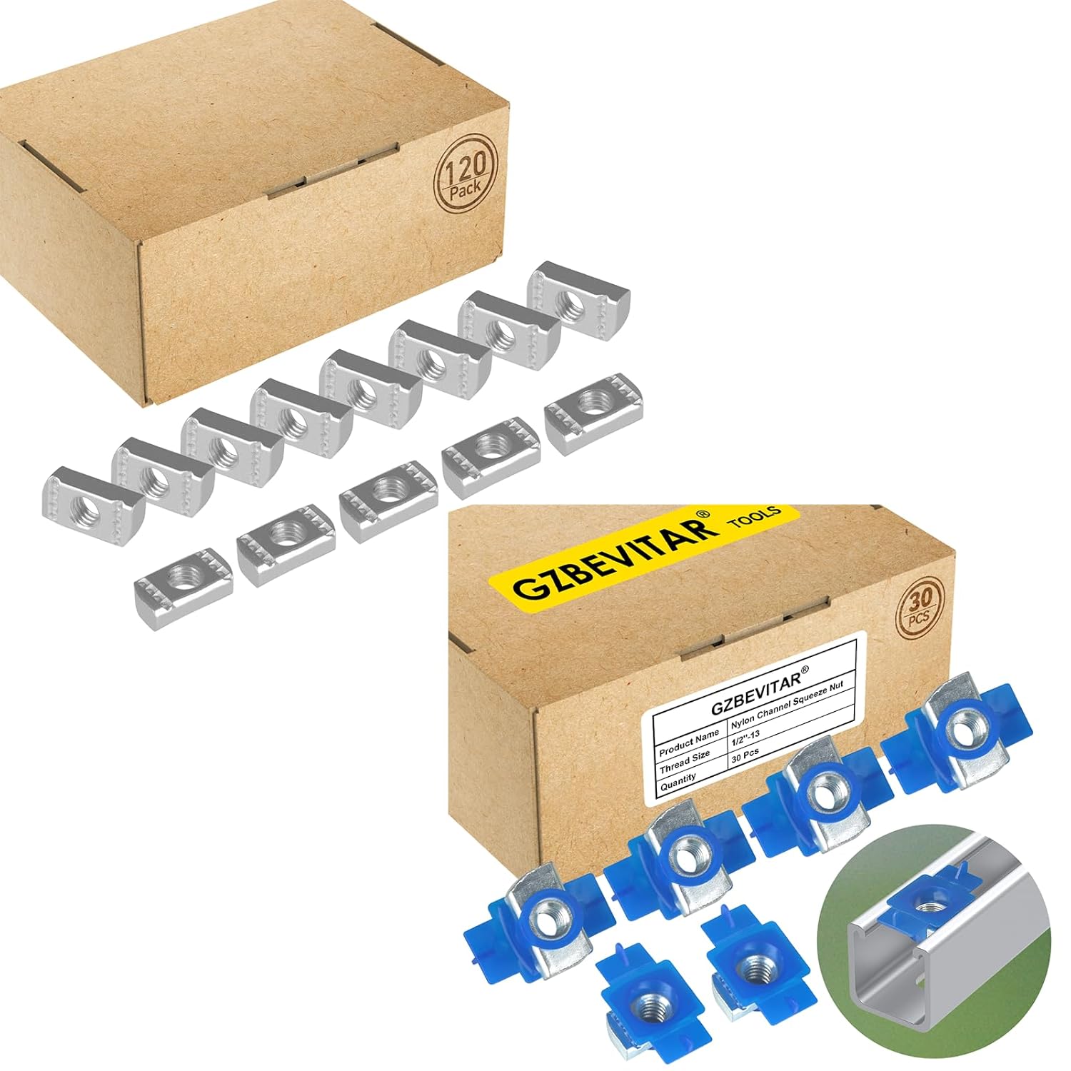 GZBEVITAR Nylon Channel Squeeze Nut with Strut Nuts, 1/2"-13 Strut ...