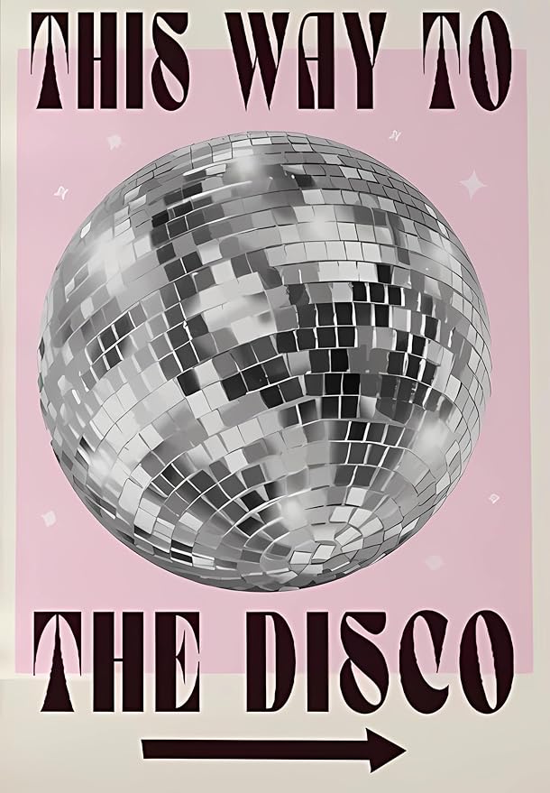 Amazon.com: Vintage Pink Disco Ball Poster Disco Music Wall Art This ...