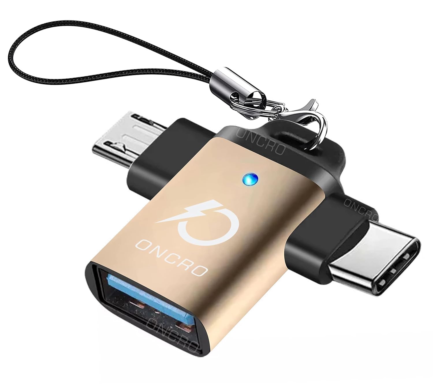ONCRO® Smart LED Indicator Metal Female Gold USB 2 in 1 OTG Adapter OTG ...