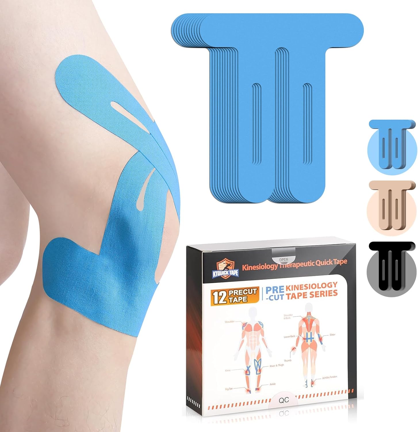Amazon.com: 12 Count Kinesiology Tape for Knees, Pre-Cut Waterproof ...