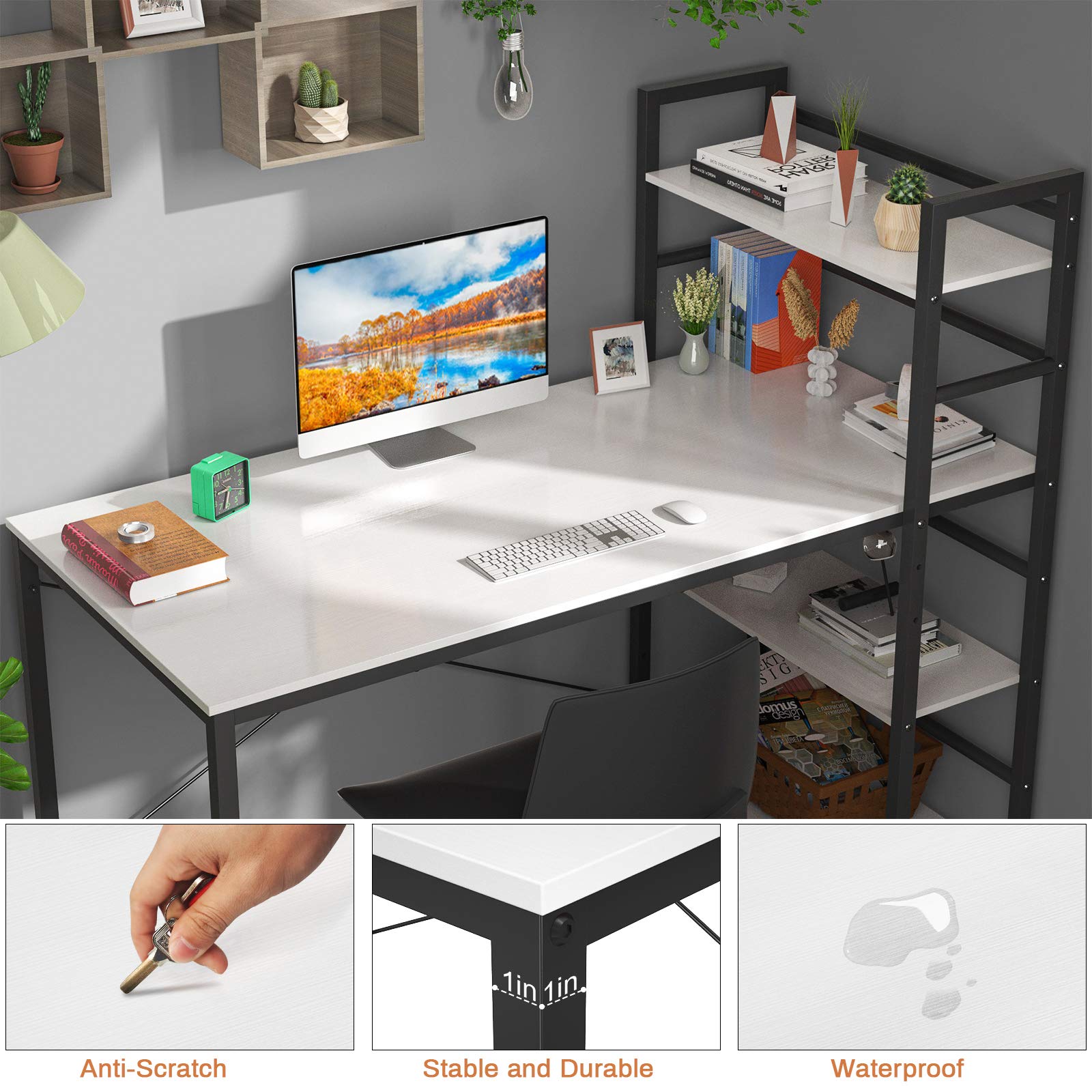 Buy Homfio Computer Desk with Shelves, 47 inch Modern Writing Study ...