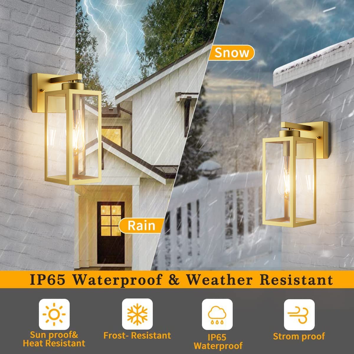 Snapklik.com : Tipace Outdoor Wall Lantern 2 Pack Gold Exterior Wall Sconce