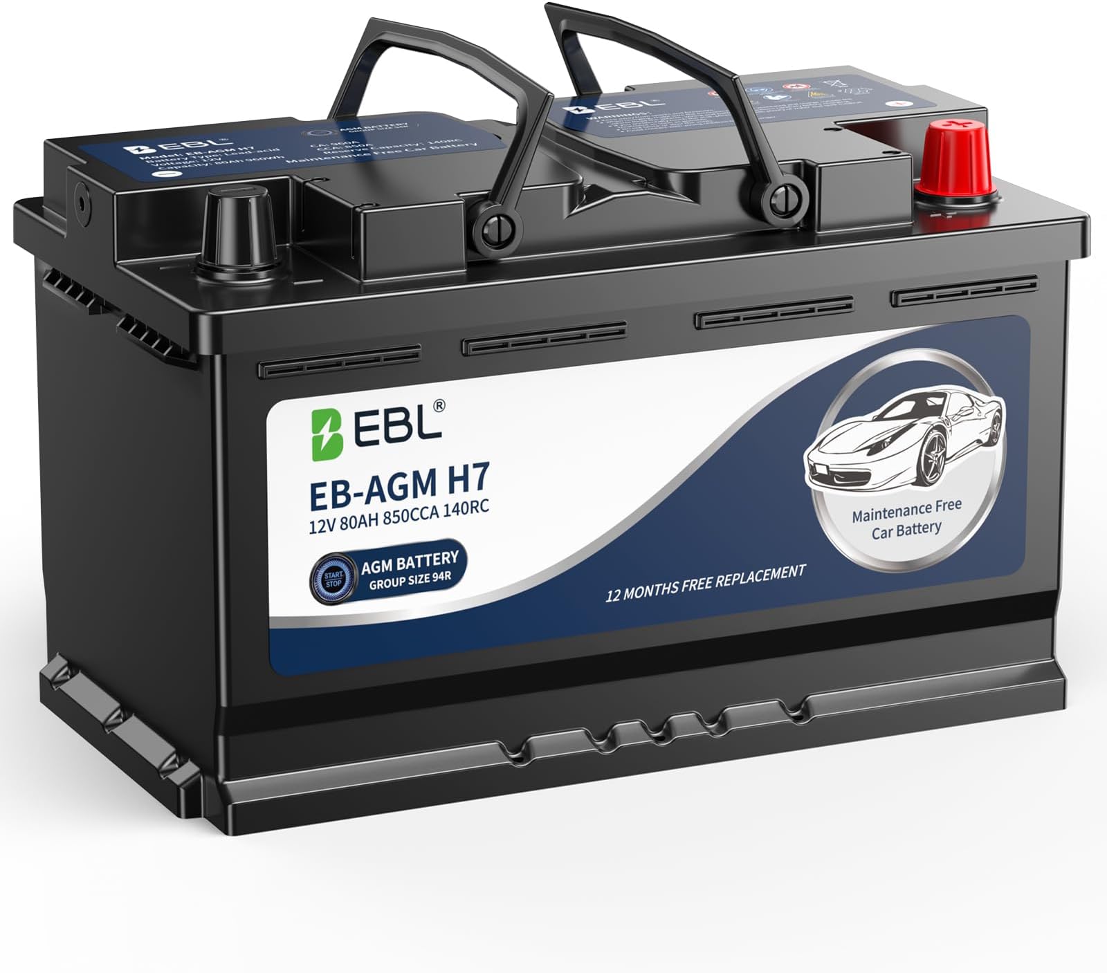 Amazon.com: EBL Platinum AGM Battery BCI Group 94R - 12v 80ah H7 Size ...