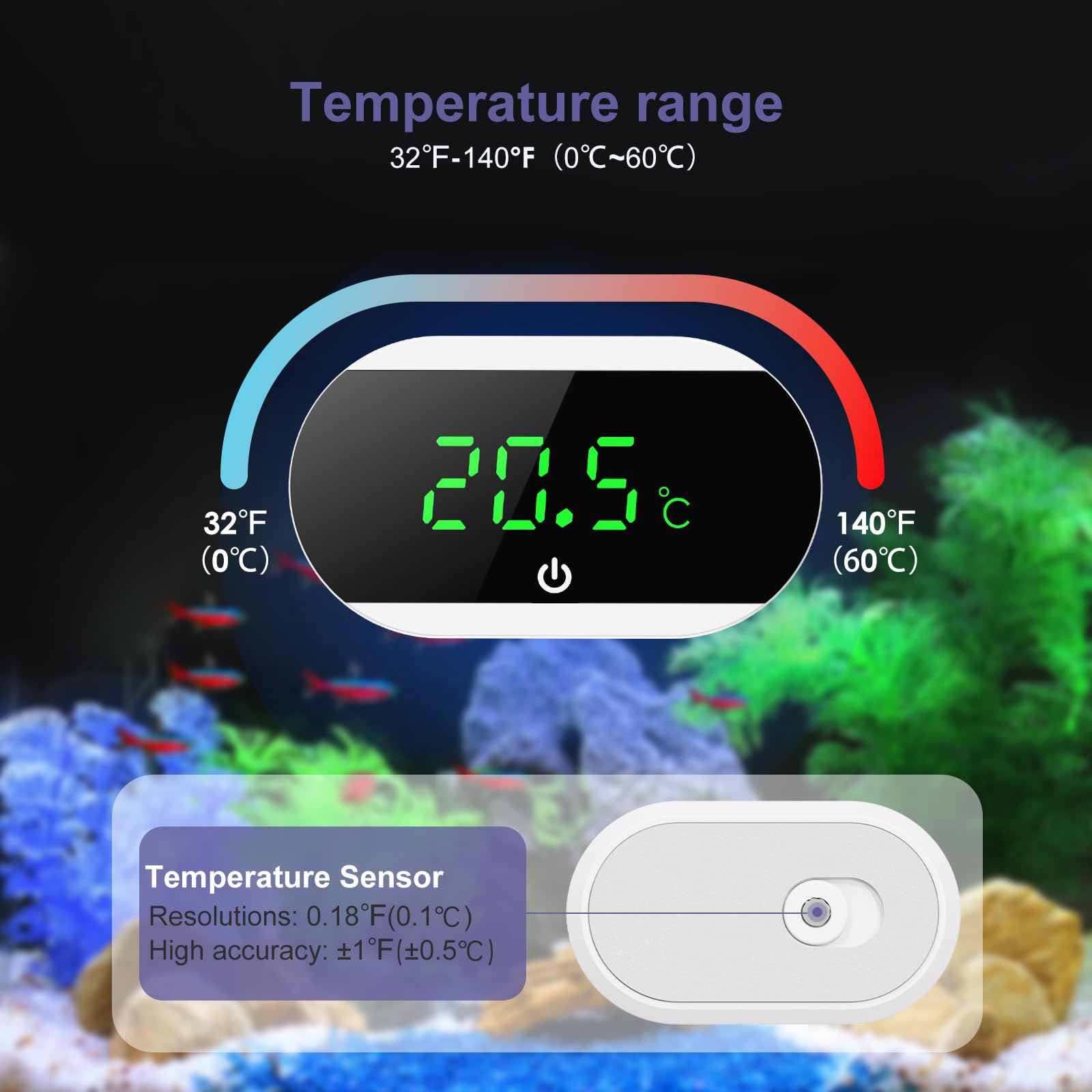 OQIMAX Mini Digital Aquarium Thermometer, LED Display Fish Tank ...