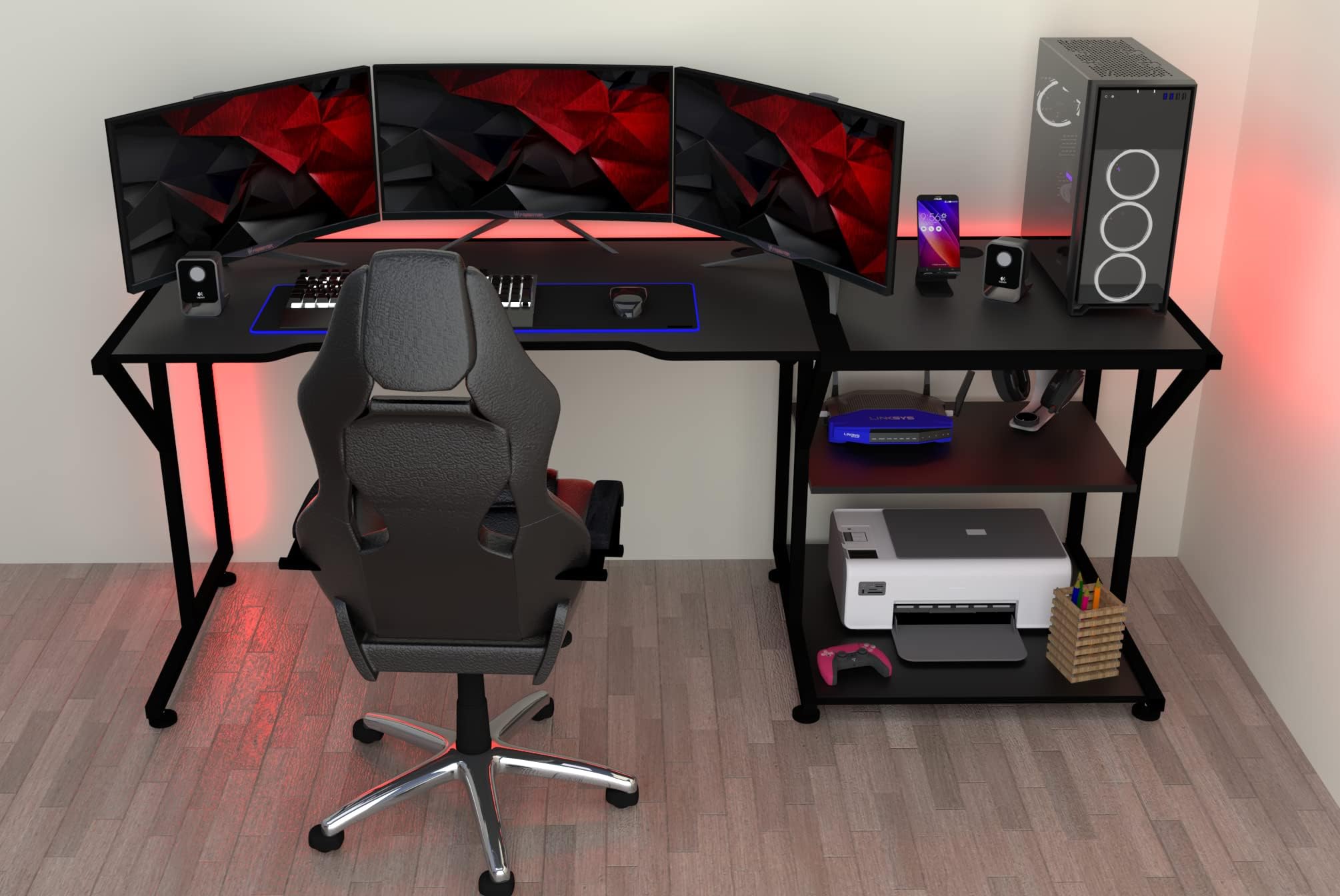 Escritorio Gamer CTS GBM Dual BLACK LED RGB Bluetooth - Extra Grande ...