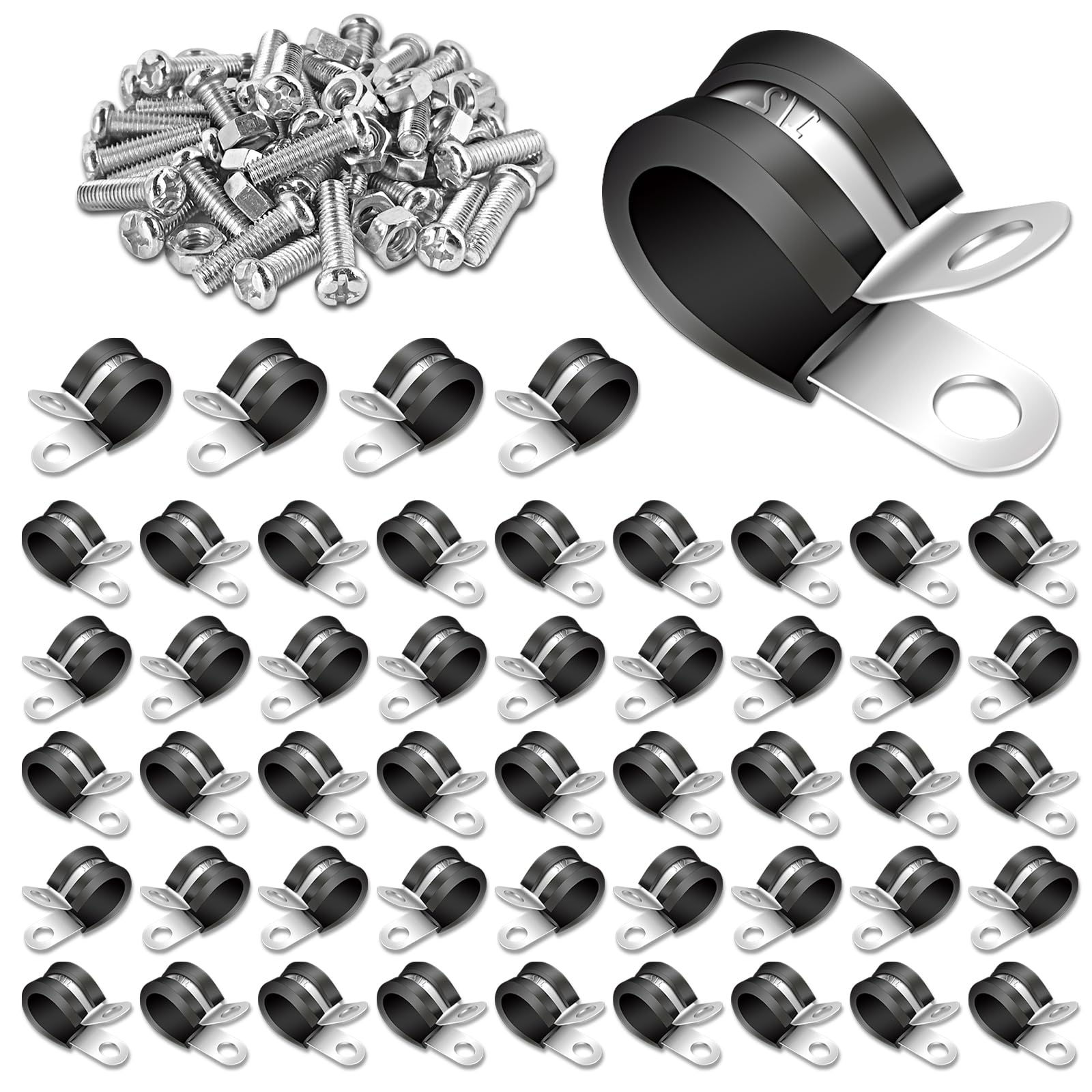 Snapklik.com : 50 PCS 1/2" Cable Clamps, 304 Stainless Steel Rubber ...