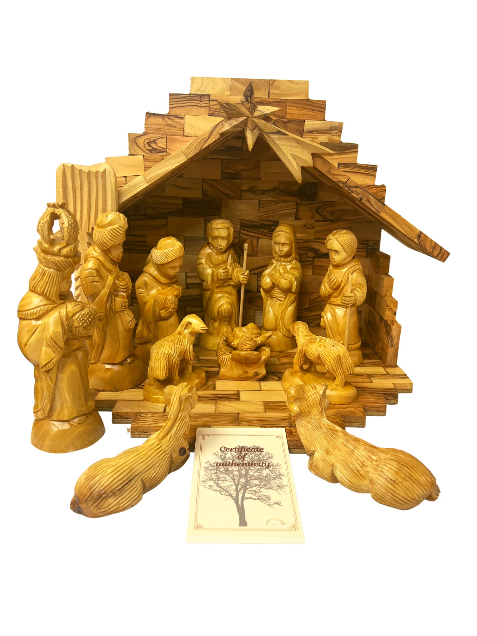 Amazon.com: 3 ARCHES USA Olive Wood Nativity Set Hand Carved-Nativity ...