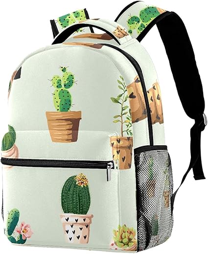 Cute Cactus Plant Pots Pattern Travel Laptop Backpack, Kid Causal School Rucksack With ...