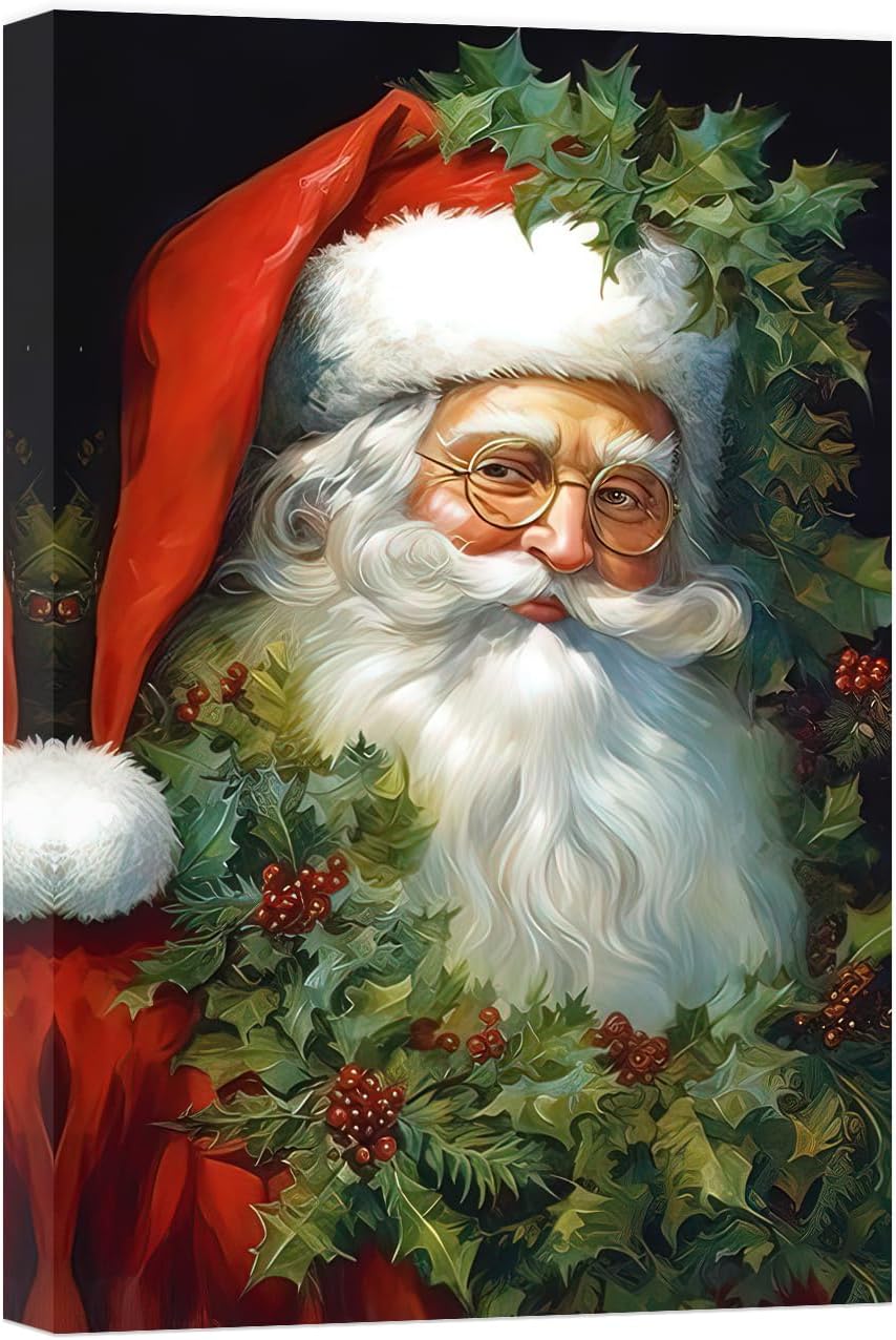 Amazon.com: DOARTDO Santa Claus Canvas Wall Art Santa Oil Paintings ...