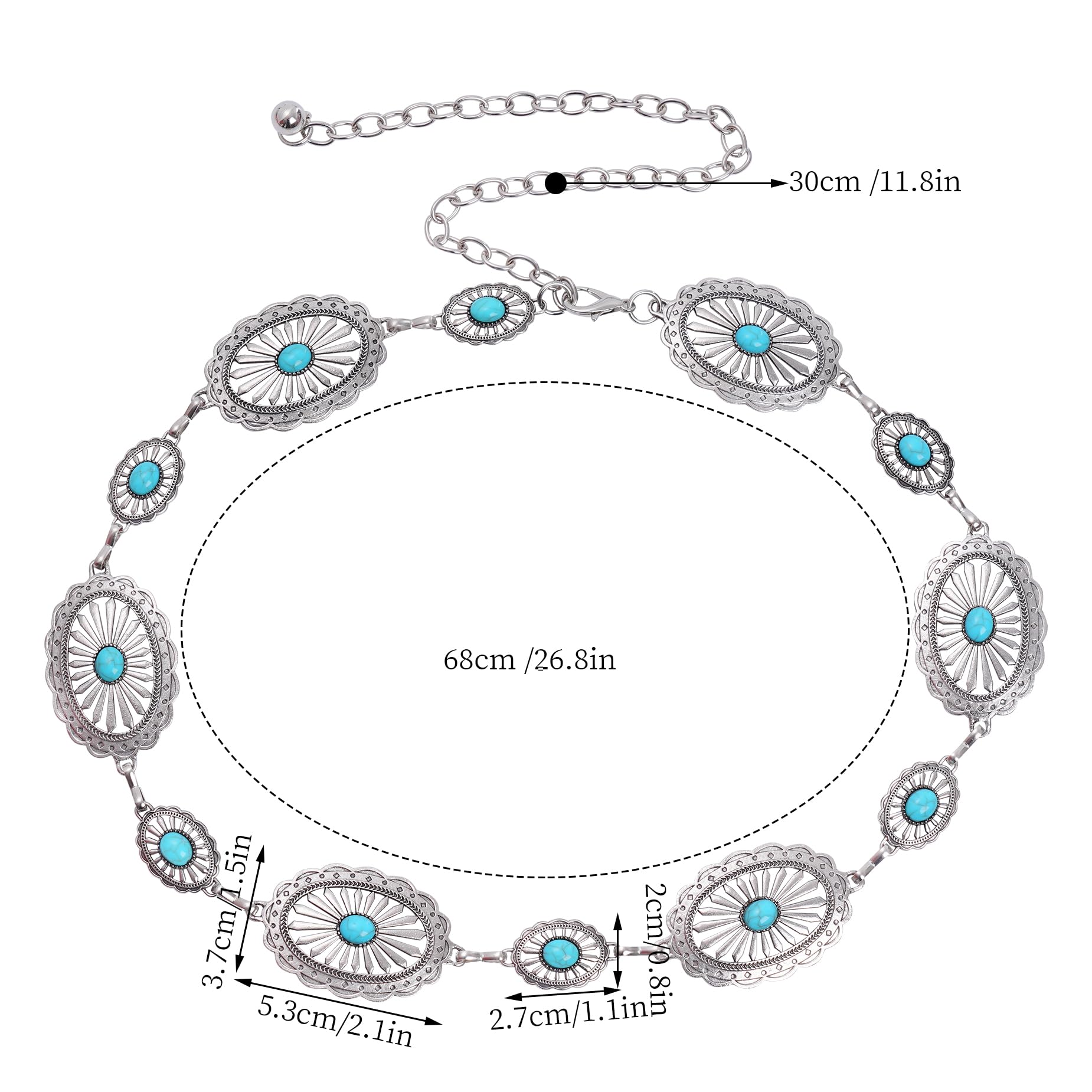 Snapklik.com : Western Oval Concho Chain Belt For Women Turquoise Metal ...