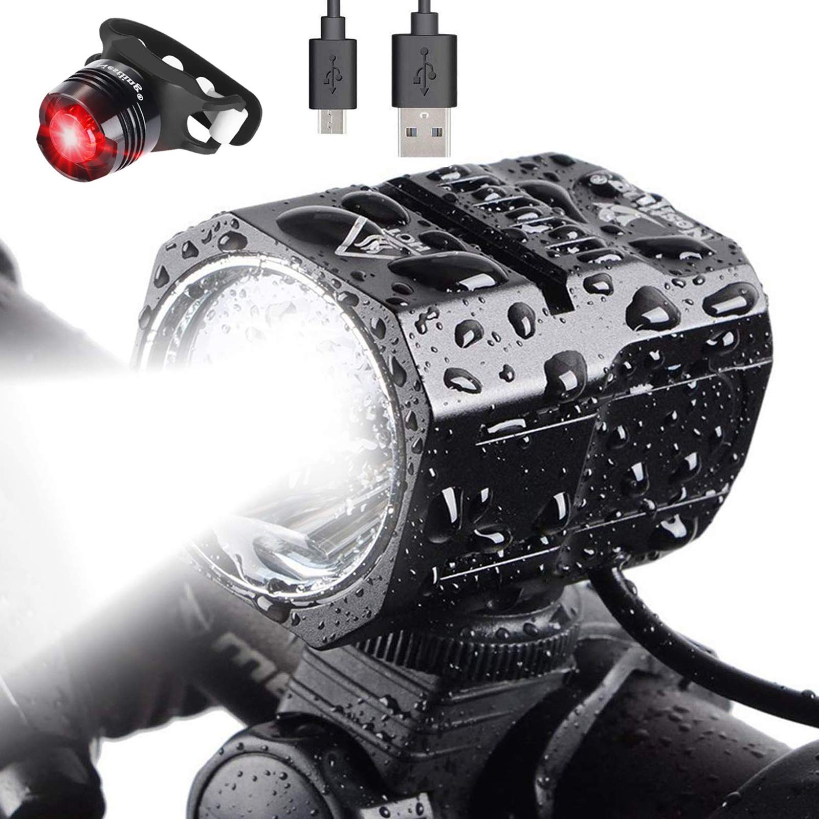 Nestling® USB Rechargeable LED Bike Light Set, 1200 Lumen Bicycle ...