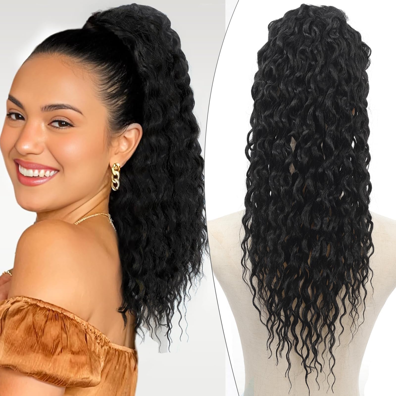 Amazon.com : HOOJIH Ponytail Extension, Curly Wavy Drawstring Ponytail ...