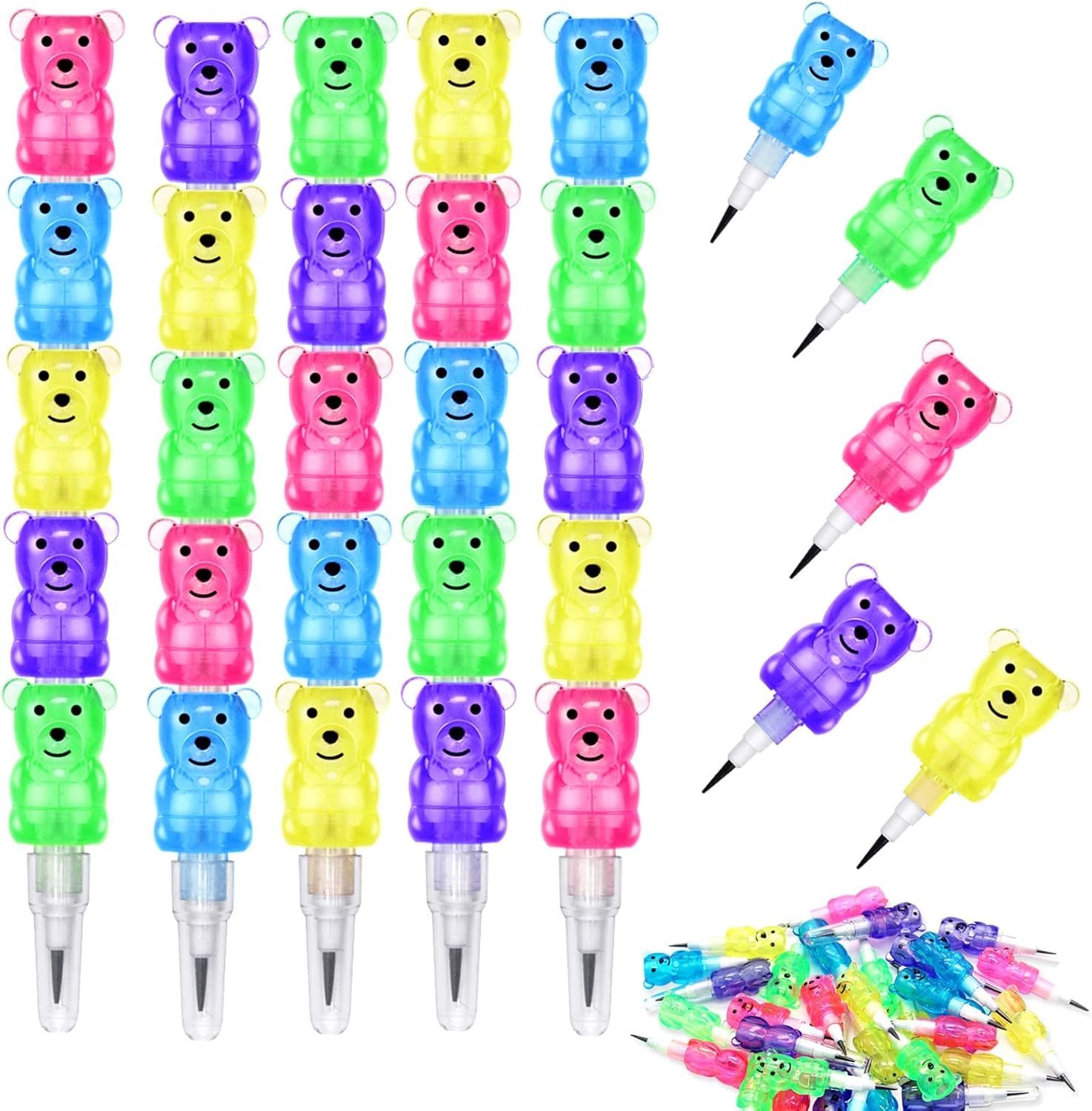 30 Pieces Stackable Pencils for Kids, Cute Bear Pencils, Plastic ...