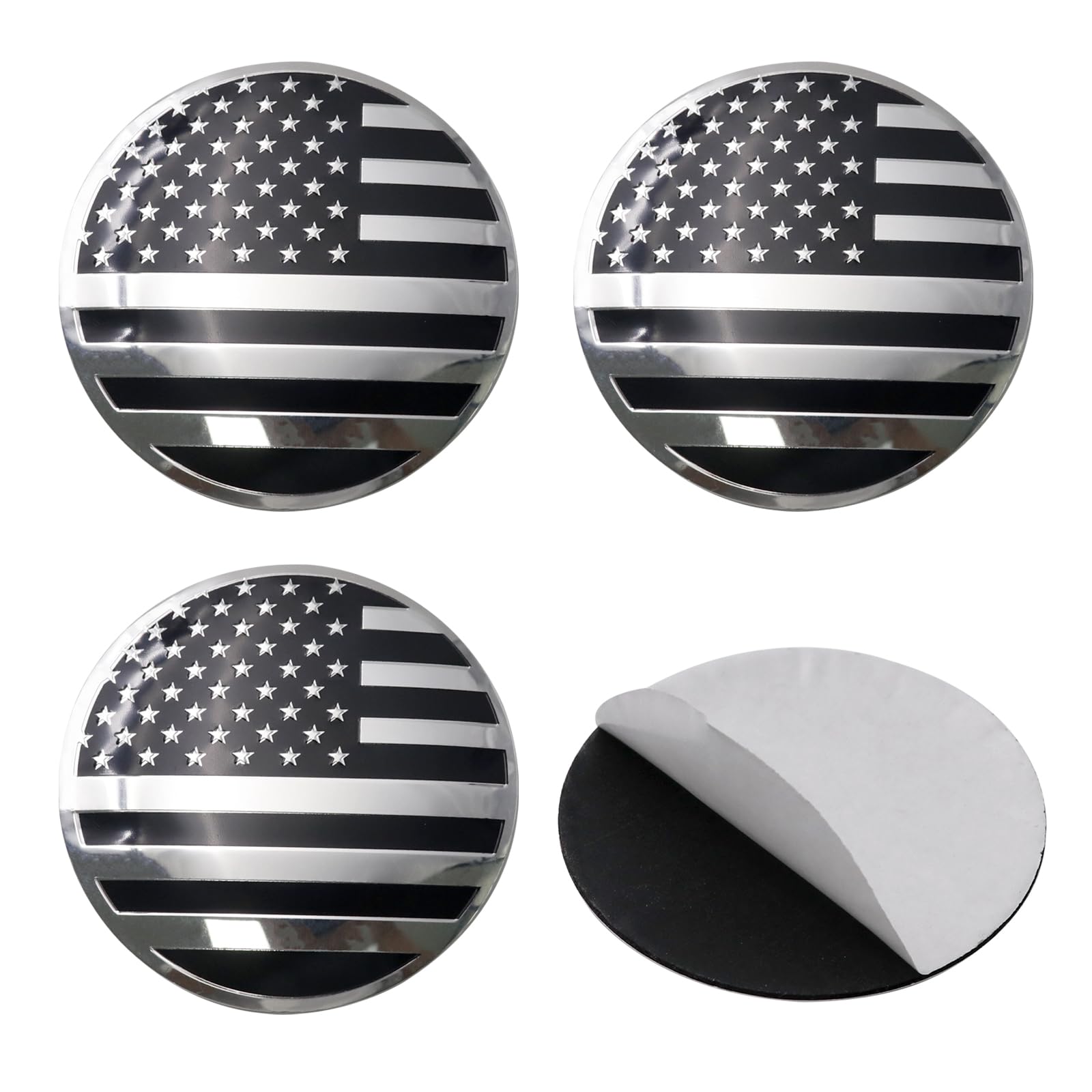 Amazon.com: 4PCS 80mm Silver and Black US Flag Logo Aluminum Metal ...