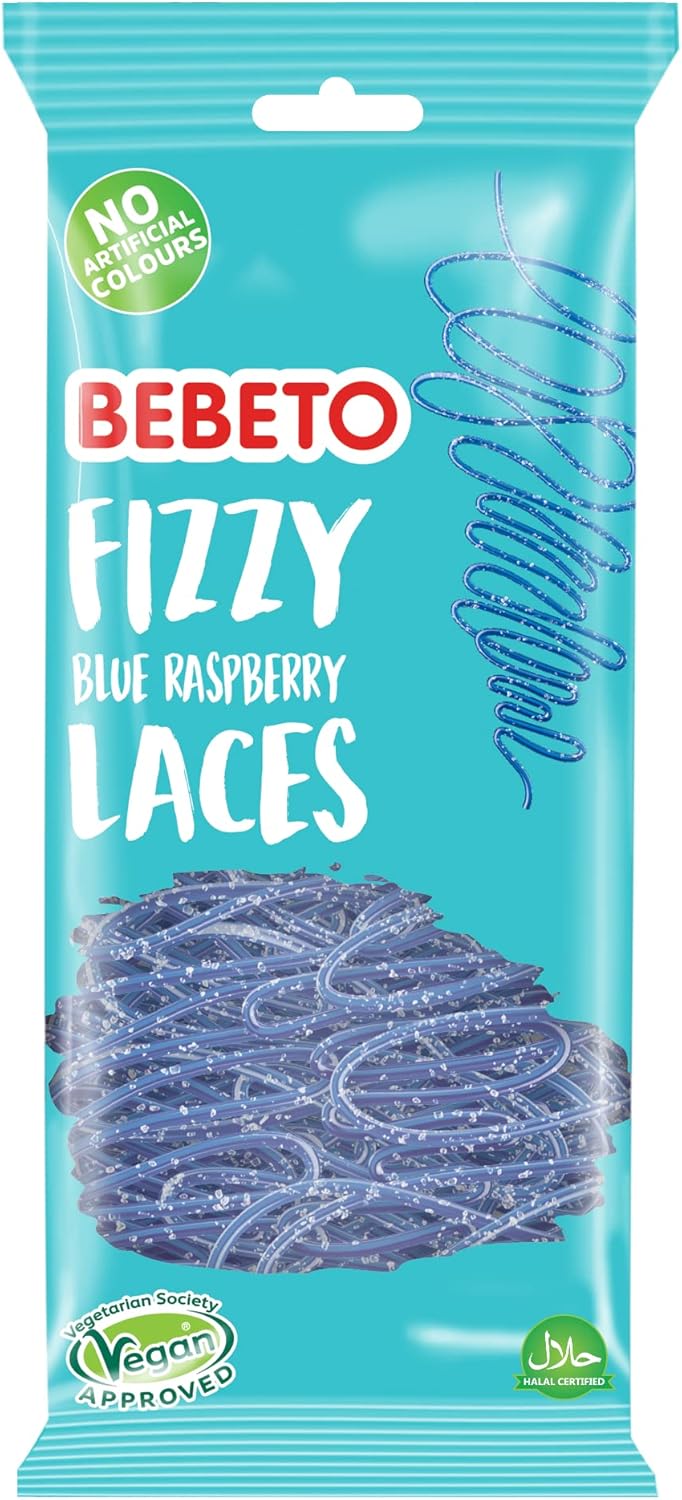 Bebeto Fizzy Blue Raspberry Laces, Fizzy Chewy Fruity Gummy Laces ...