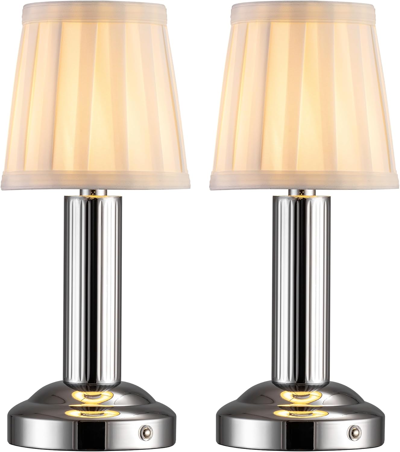 NEWSEE Small Cordless Table Lamp 2 Pack, 11.4" H Fabric Shade Touch Lamps, 4000mAh Rechargeable ...