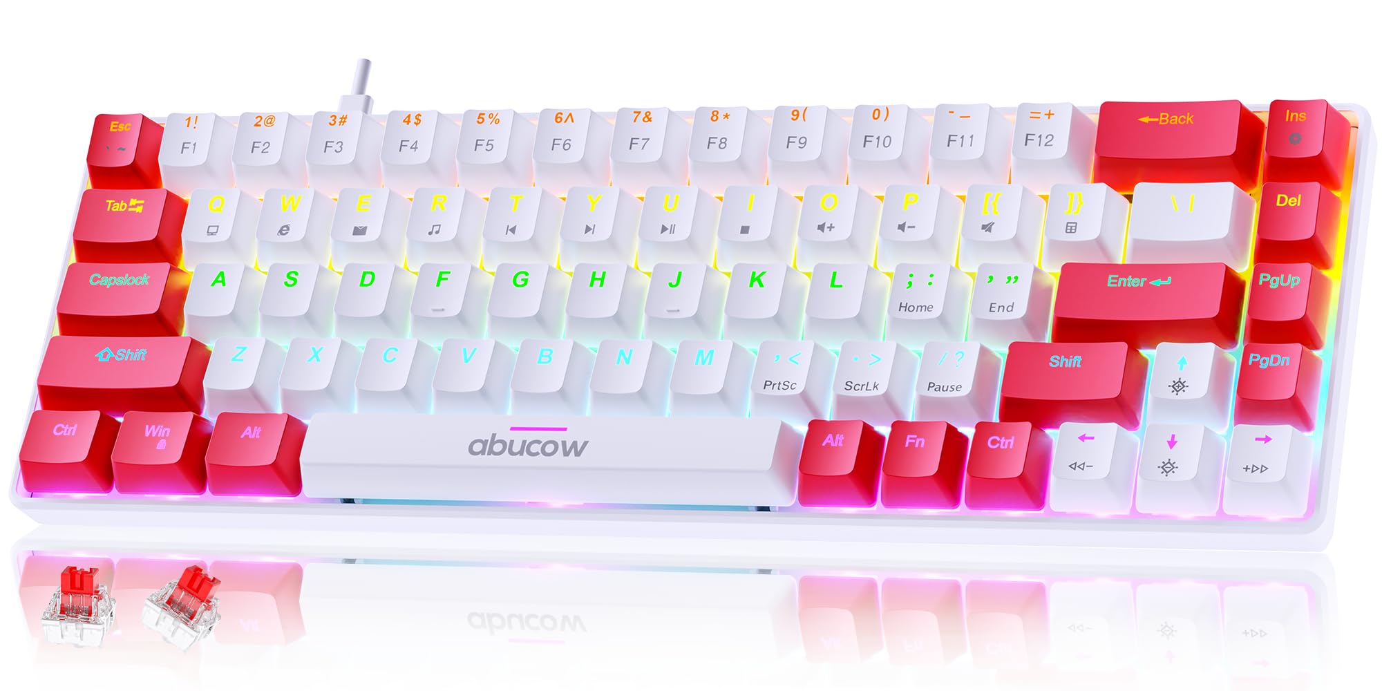 abucow 60% Mechanical Keyboard with Colorful Backlight 68-Key Gaming ...