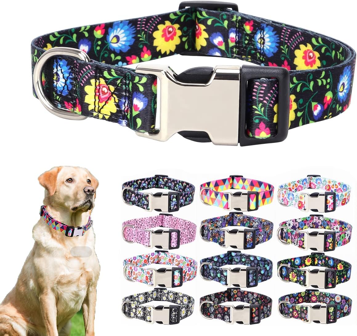 Amazon.com : Floral Dog Collars XS, Pretty Pattern Print Yellow&Blue ...
