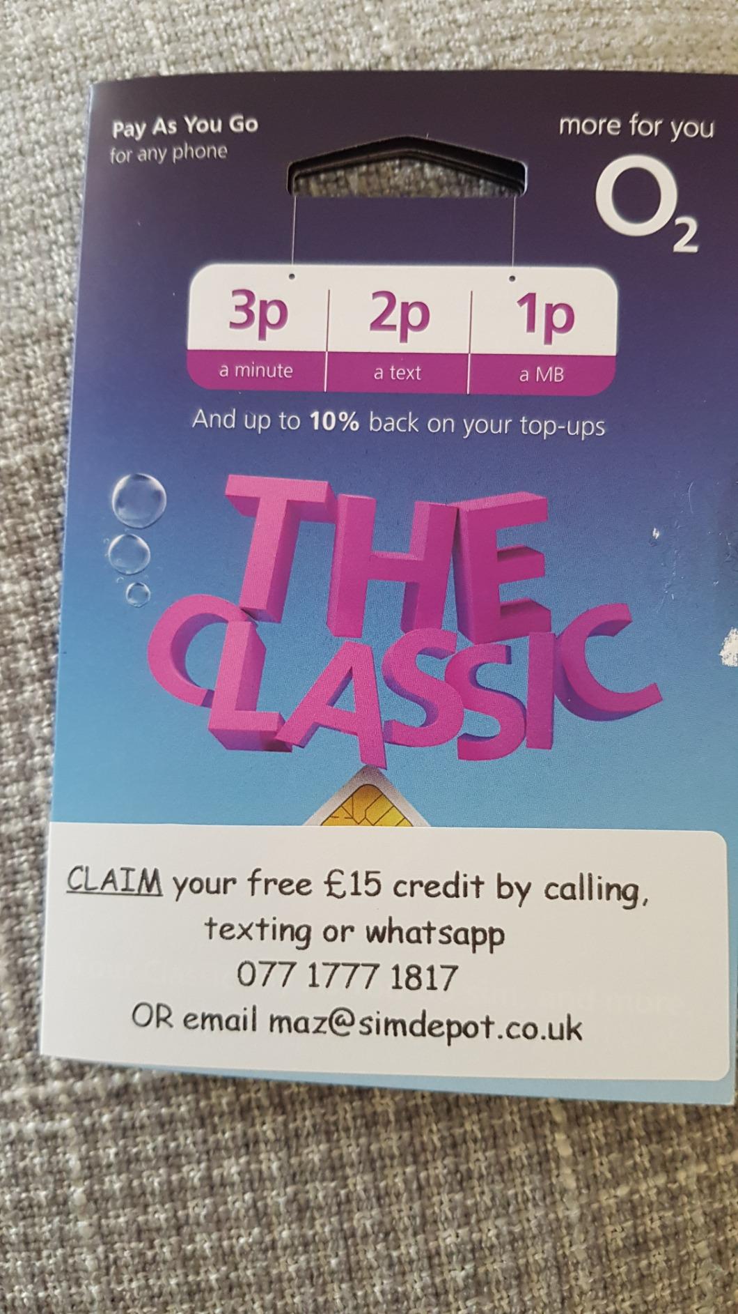 O2 dual/triple payg sim card (standard, micro & nano) Preloaded with £ ...