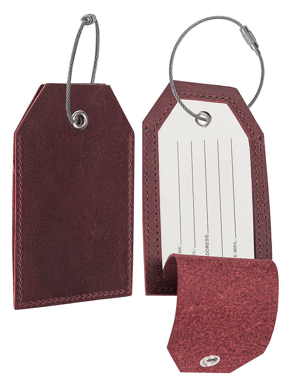 Amazon.com: Genuine Leather Set of 2 Luggage Tag with Full Back Privacy ...