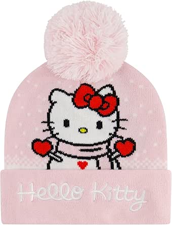 Hello Kitty Beanie Hat, Adult Women's Cuffed Knit Cap with Pom, Snowman ...