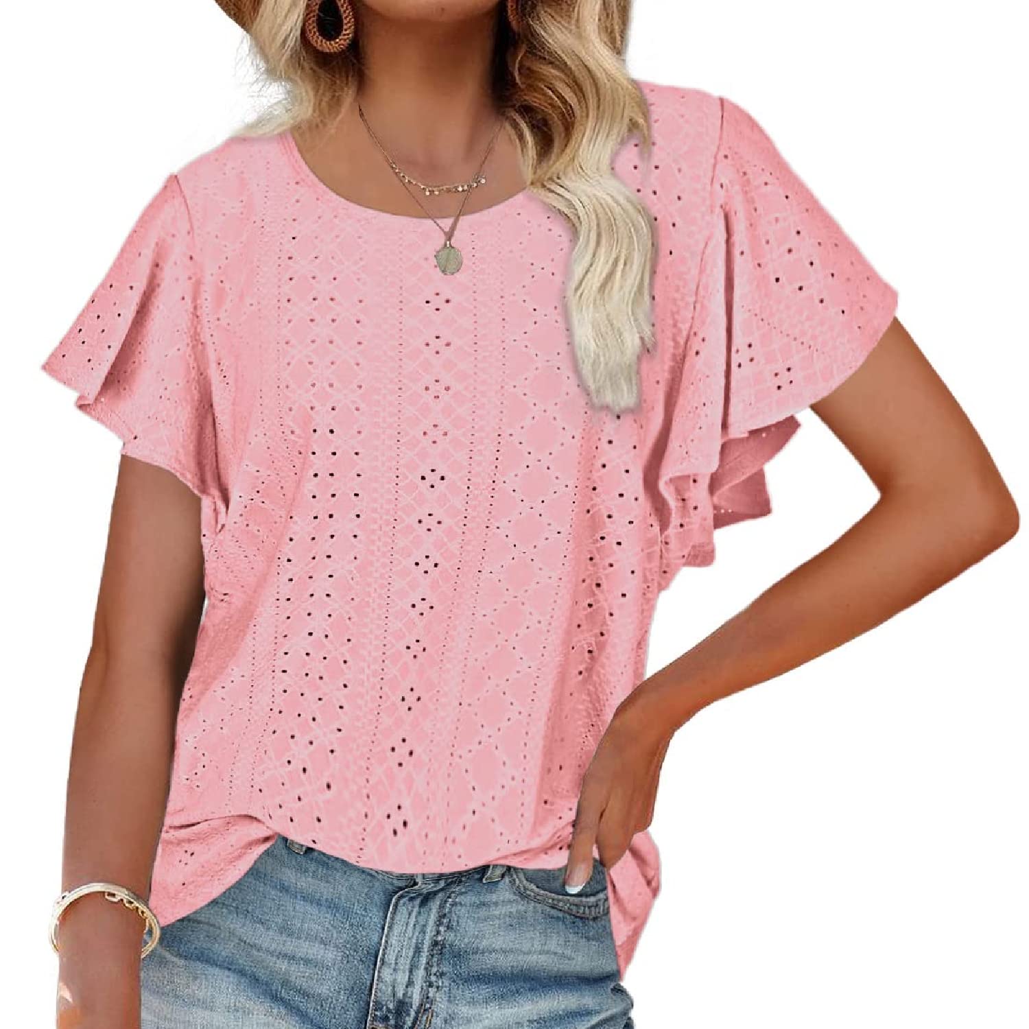 1 x Brand New PATAR T Shirts for Womens Loose Fit Crew Neck Ruffle Sle ...