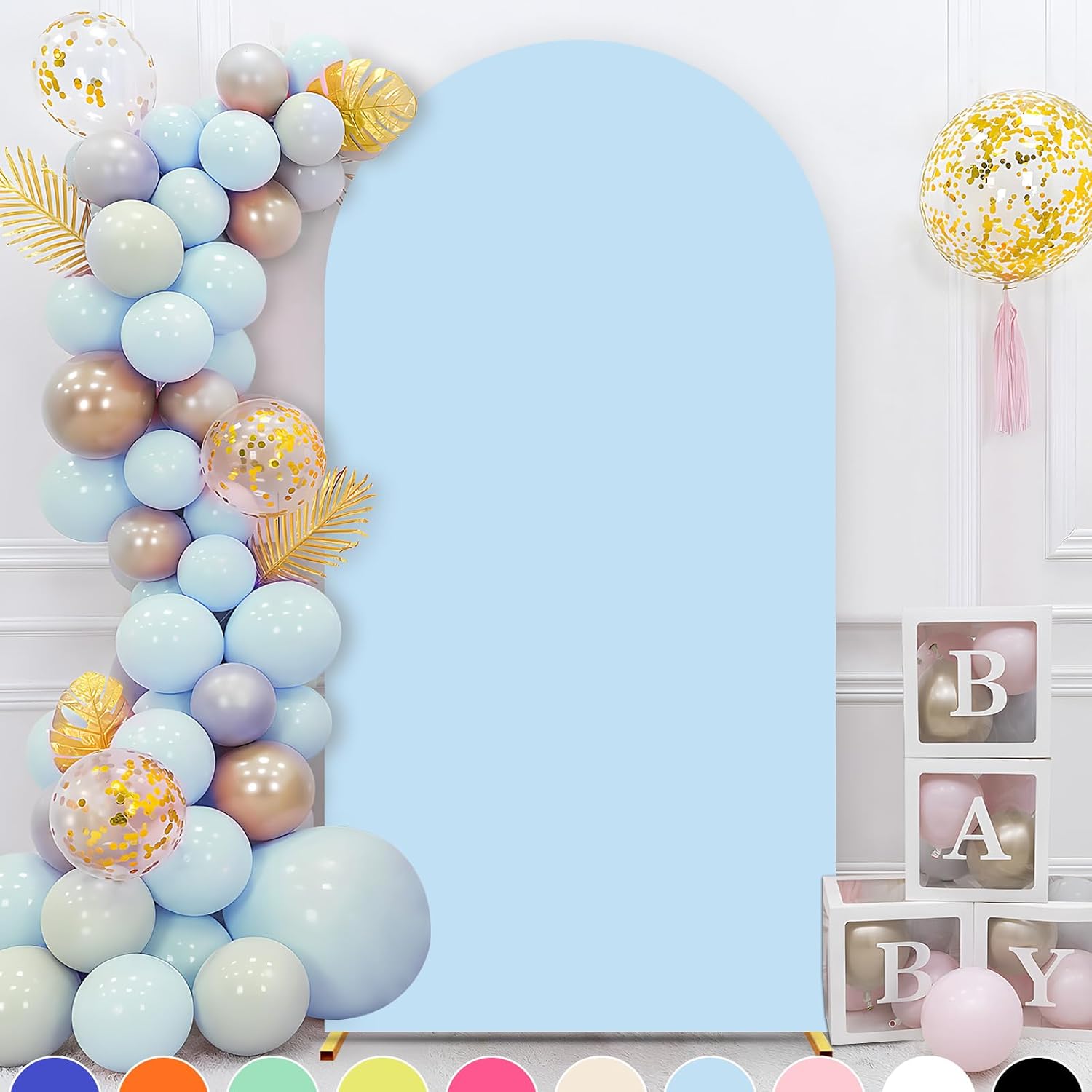 Amazon.com: Kusamue 7.2 FT Dusty Blue Arch Backdrop Cover Fabric Fitted ...