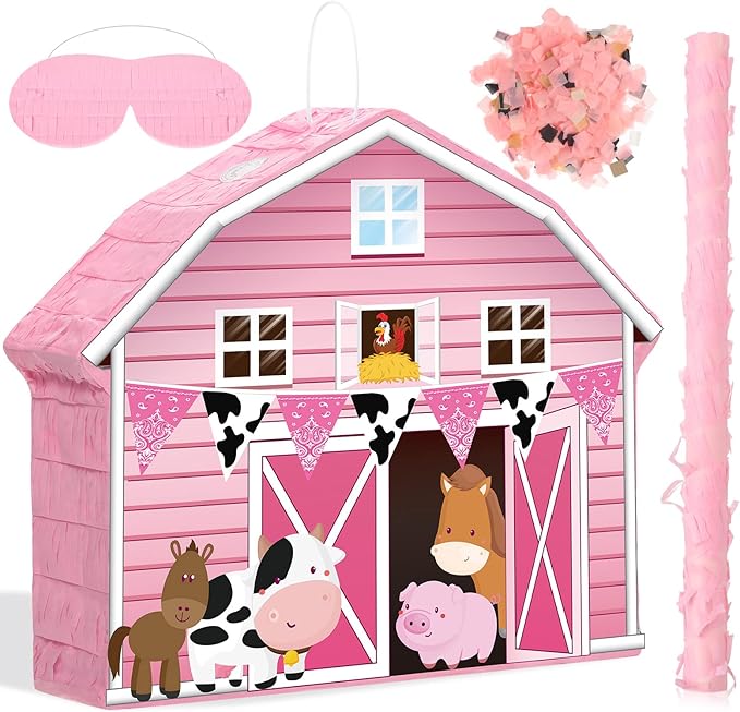 Amazon.com: Faccito Pink Farm Piñata Bundle Fiesta Piñata Set Includes ...