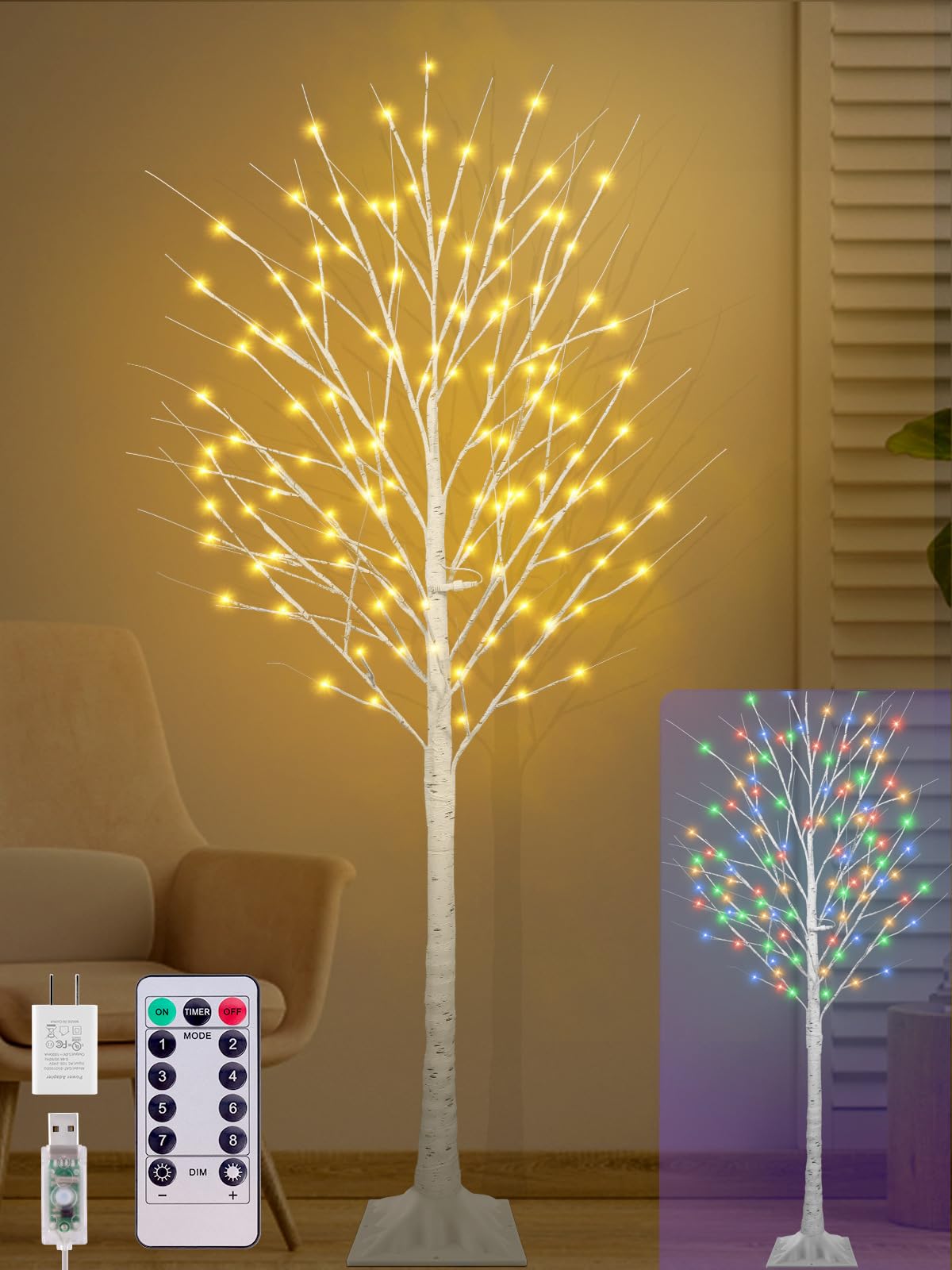 Amazon.com: 6FT Lighted Birch Tree with 130 LED Warm White and ...