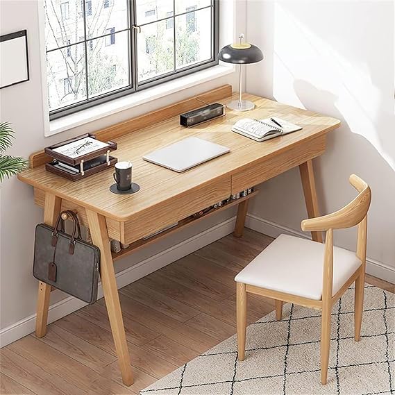 Amazon.com: Topjia Modern Natural Wood Desk,Wood Home Office Desk with ...