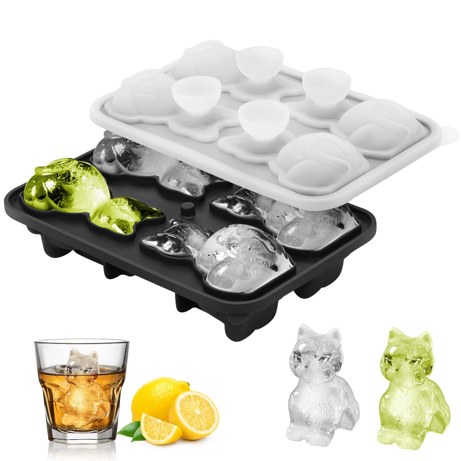 Amazon.com: Silicone Ice Cube Tray,Cat 3D Large Ice Cube Molds for ...
