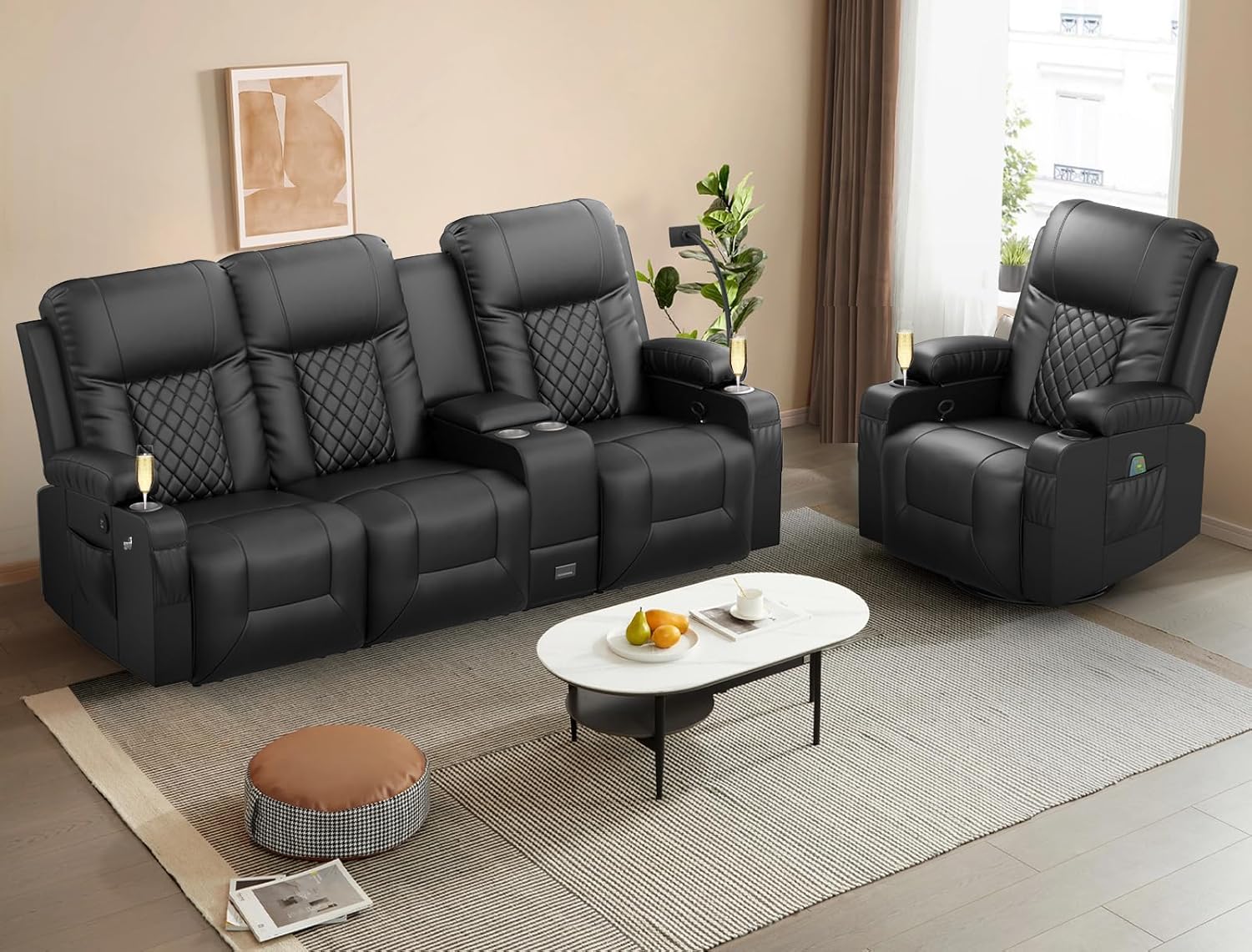 Amazon.com: YONISEE Modern Recliner Sofa Set - 3 Seat Sofa & 1PC Swivel ...